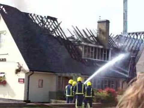 the huntsman pub fire being put out by firemen - YouTube