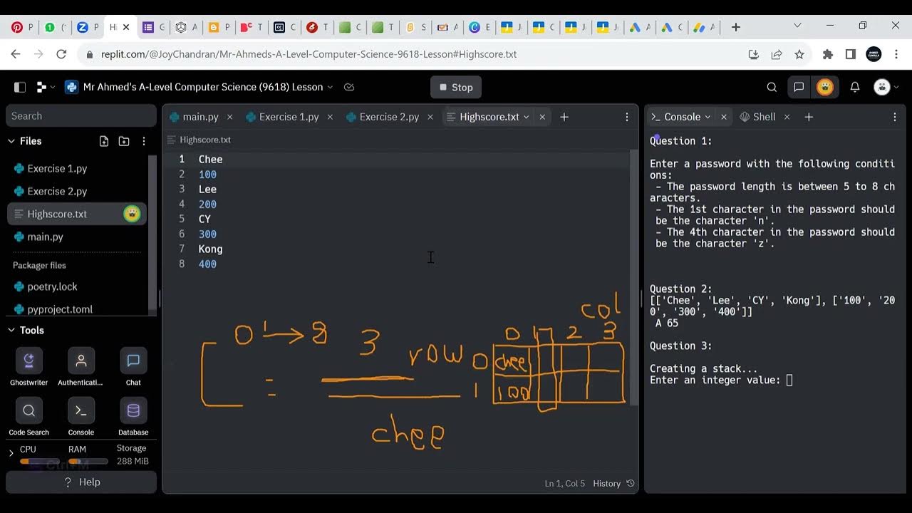 9618 - Python video tutorial Class 5 (Part 1a - Populating a 2D Array with File data) - Python ...