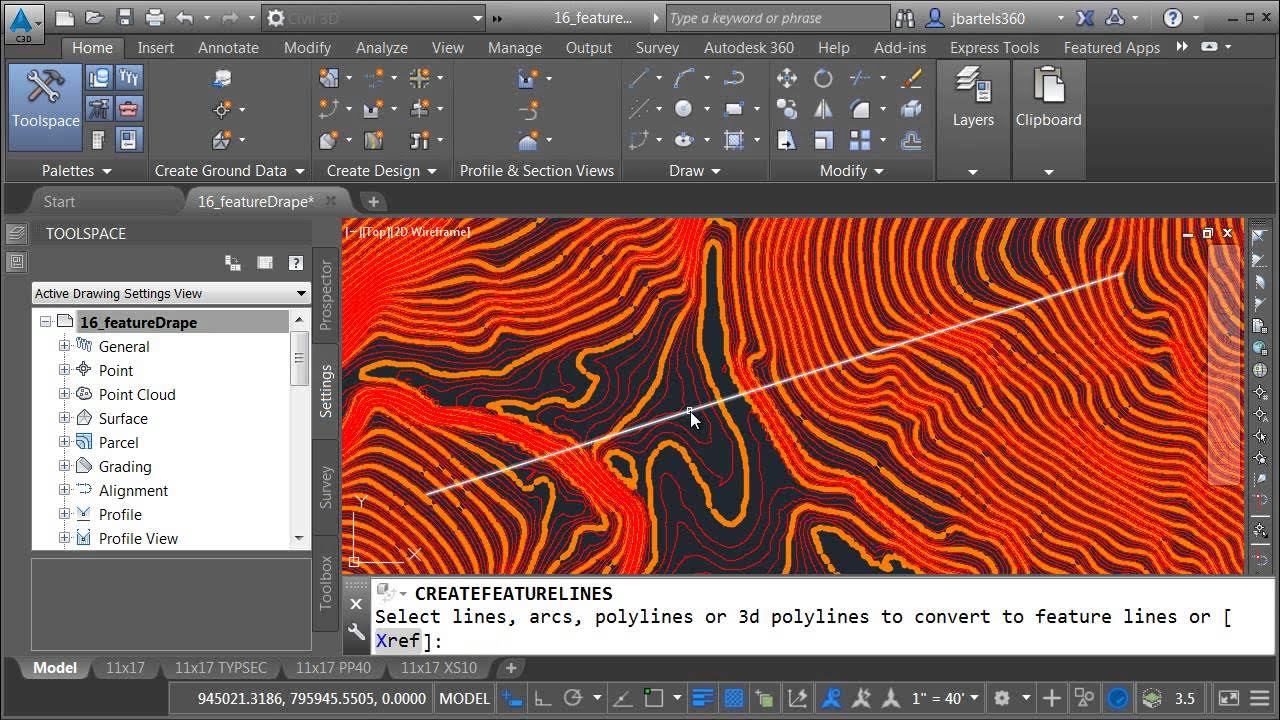 Draping a feature line along a Civil 3D surface - YouTube