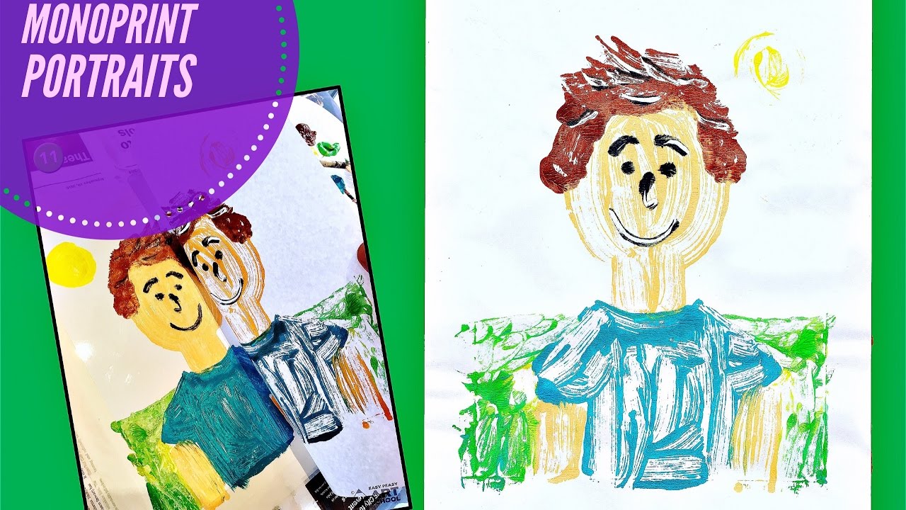 Monoprint Portraits by Easy Peasy Art School - YouTube
