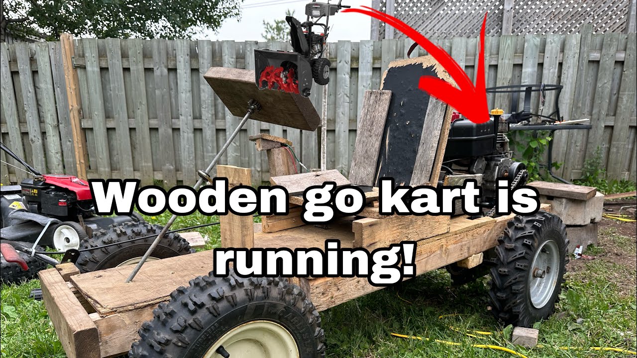 Snow blower powered Wooden go kart moves! - YouTube