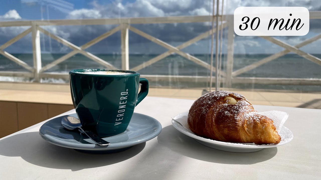 COZY ITALIAN CAFE AMBIENCE 🌊 30 min Stormy Mediterranean sea sounds ...