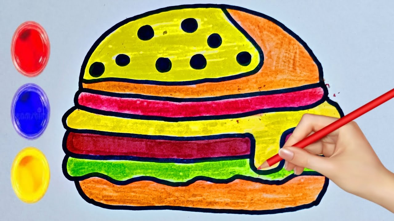 How to Draw A Burger | Easy Burger Drawing, Coloring and Painting for ...