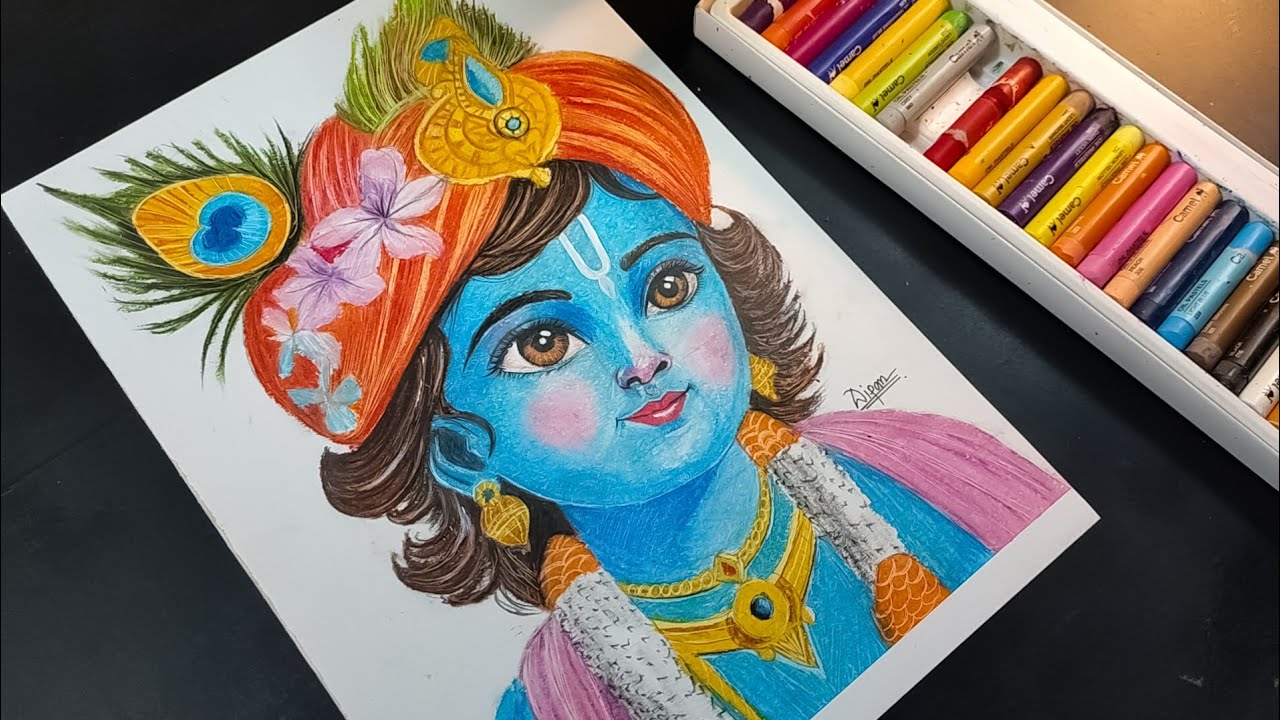 krishna drawing with oil pastel (Doms) | How to draw Krishna ️ - YouTube