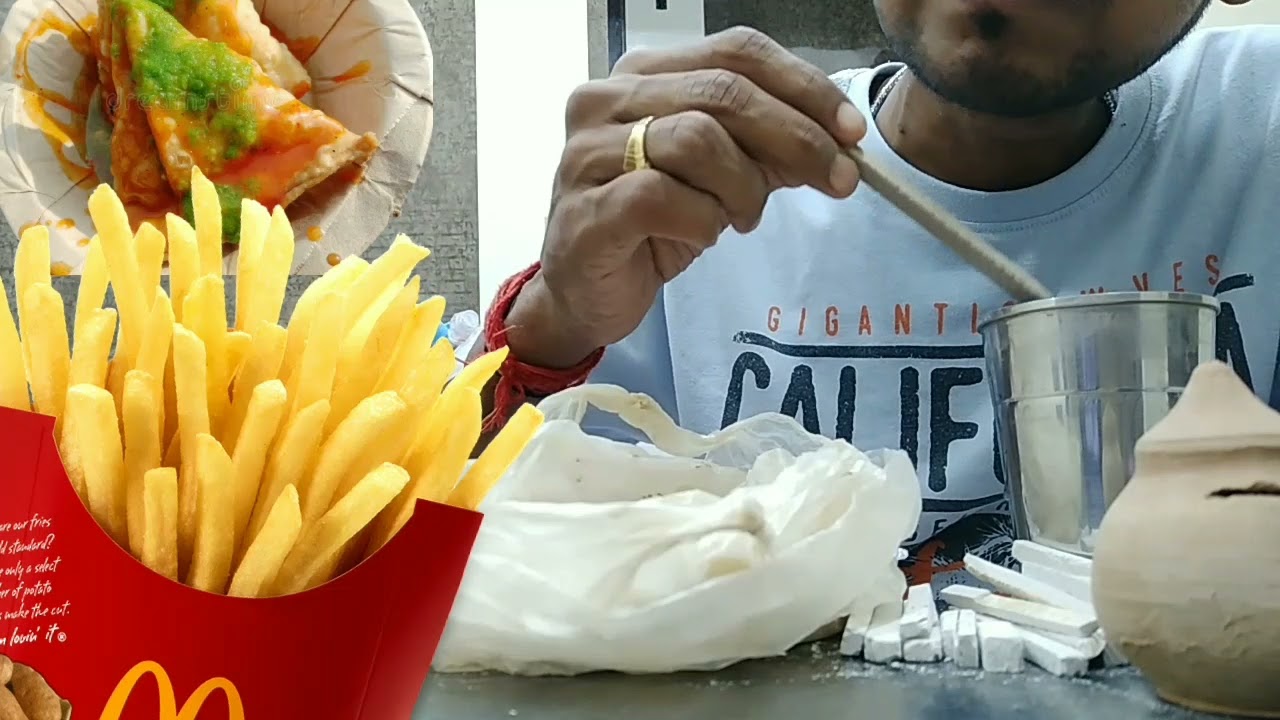 french fries and crunchy samosa with green & red chutney #asmr #mukbang ...