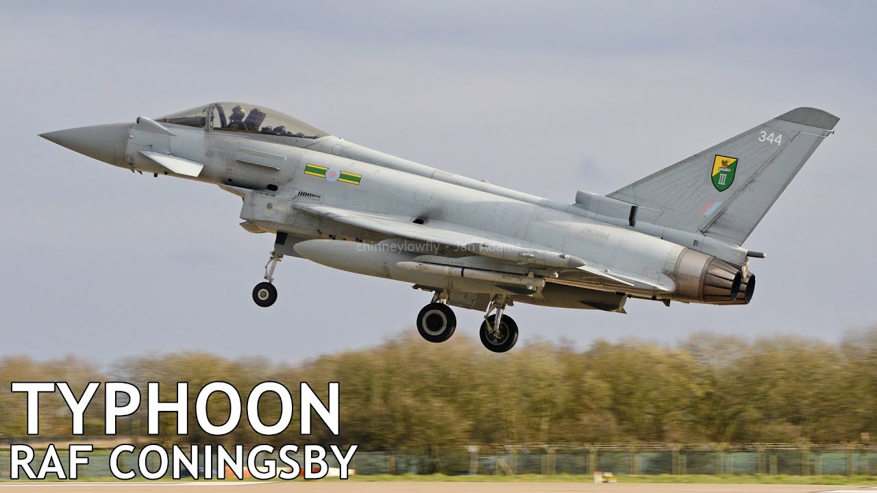 Typhoon Fighter jets - Takeoffs, low approaches and landings - RAF ...