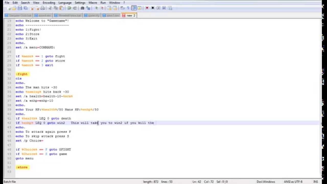Batch RPG 2 - Creating the fight and shop - YouTube