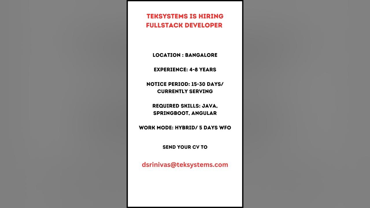 TEKsystems Hiring: Full Stack Developers | Java & Angular | Apply Now ...