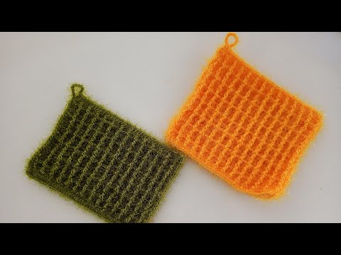 Tığ İşi Waffle (gofret) Örgü Modeli /Örgü Modelleri / Bulaşık Süngeri