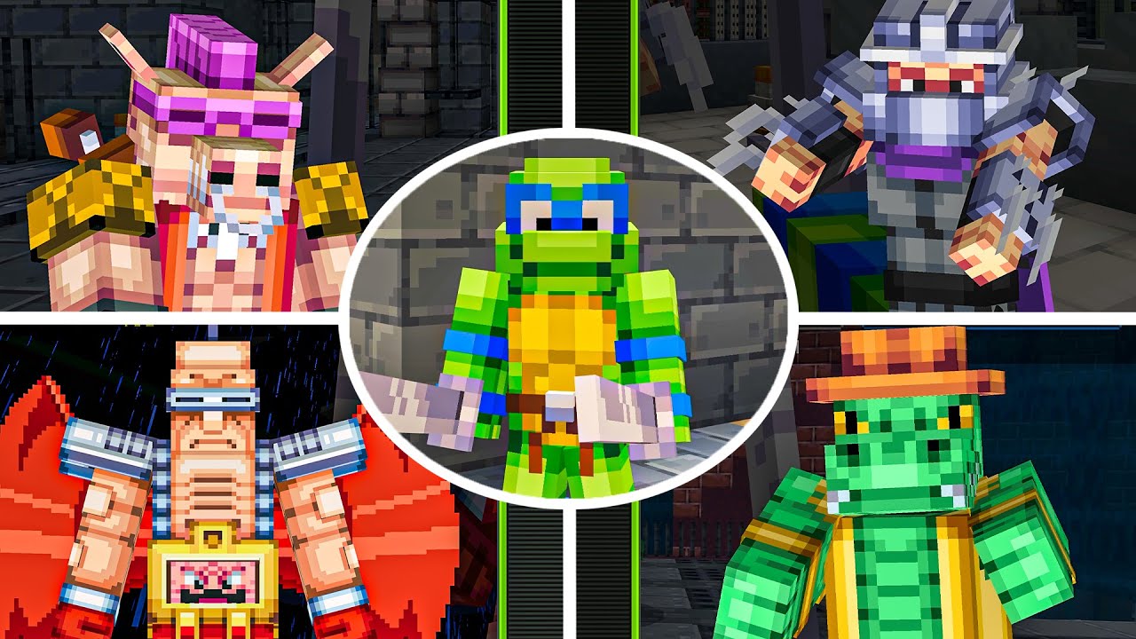 Minecraft x Teenage Mutant Ninja Turtles DLC - All Bosses Fight ...