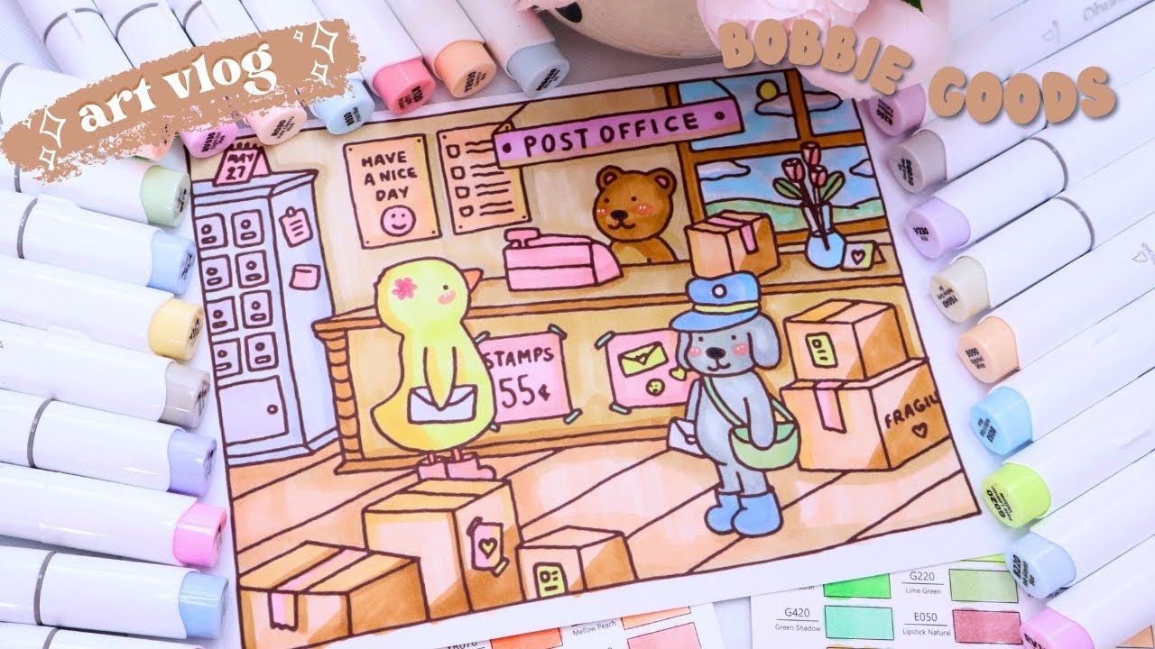 🌿 coloring bobbie goods with ohuhu markers // post office 💌 - YouTube
