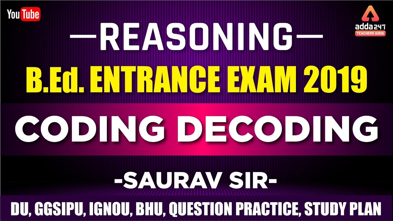 KVS , DSSSB,BED ENTRANCE l Reasoning | Coding Decoding | Saurav Sir | 7:30 PM - YouTube