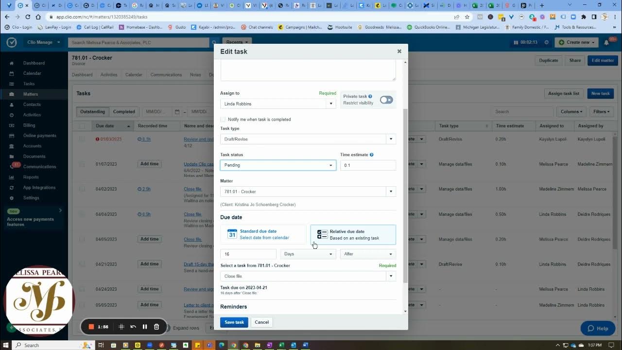 Advanced Task Features in Clio Manage - YouTube