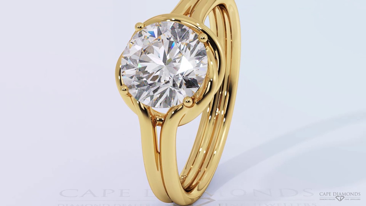CAPE DIAMONDS - Solitaire Round Cut Knot Yellow Gold Diamond Engagement ...