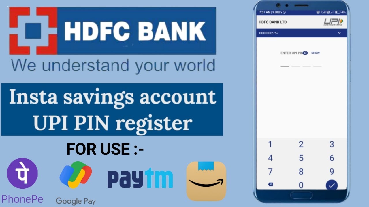 Hdfc bank insta savings aacount का upi pin बनाये phonepe में | HDFC UPI ...