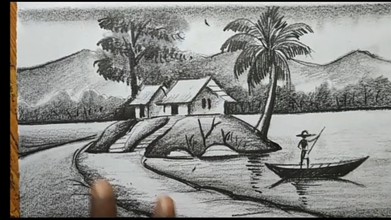 How to draw sea land drawing - YouTube