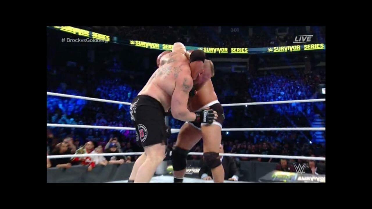 Goldberg vs Brock Lesnar Goldberg Jackhammers Brock Lesnar Survivor ...