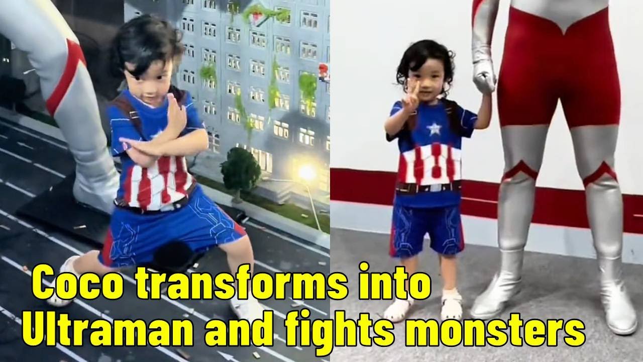 Coco transforms into Ultraman and fights monsters in Ultraman Park ...