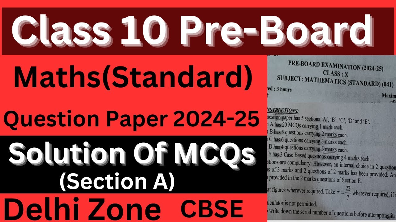 Class 10 Maths(Standard) Pre-Board Question Paper MCQs | Solution ...