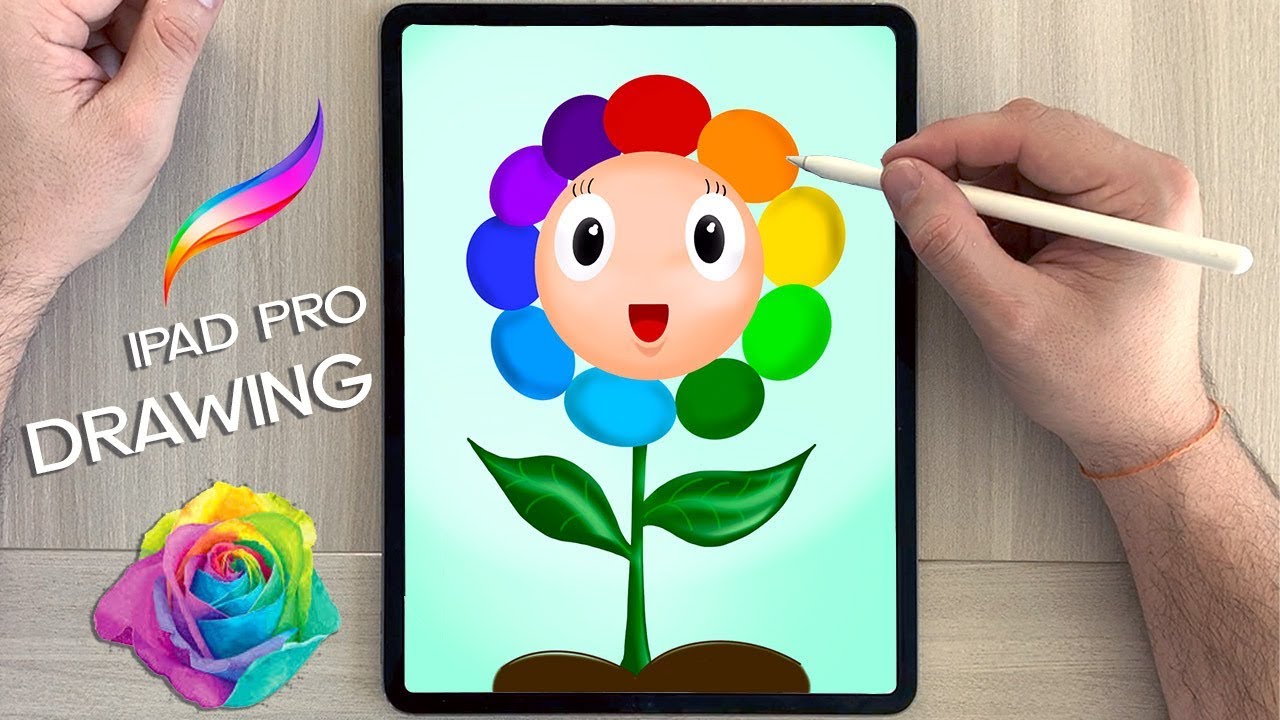 Draw and Color a Rainbow Flower with Ipad pro - Simple Drawing For kids ...