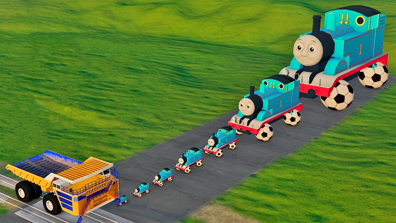 Big & Small Thomas the Train with Ball Wheels vs Giant Belaz | BeamNG ...