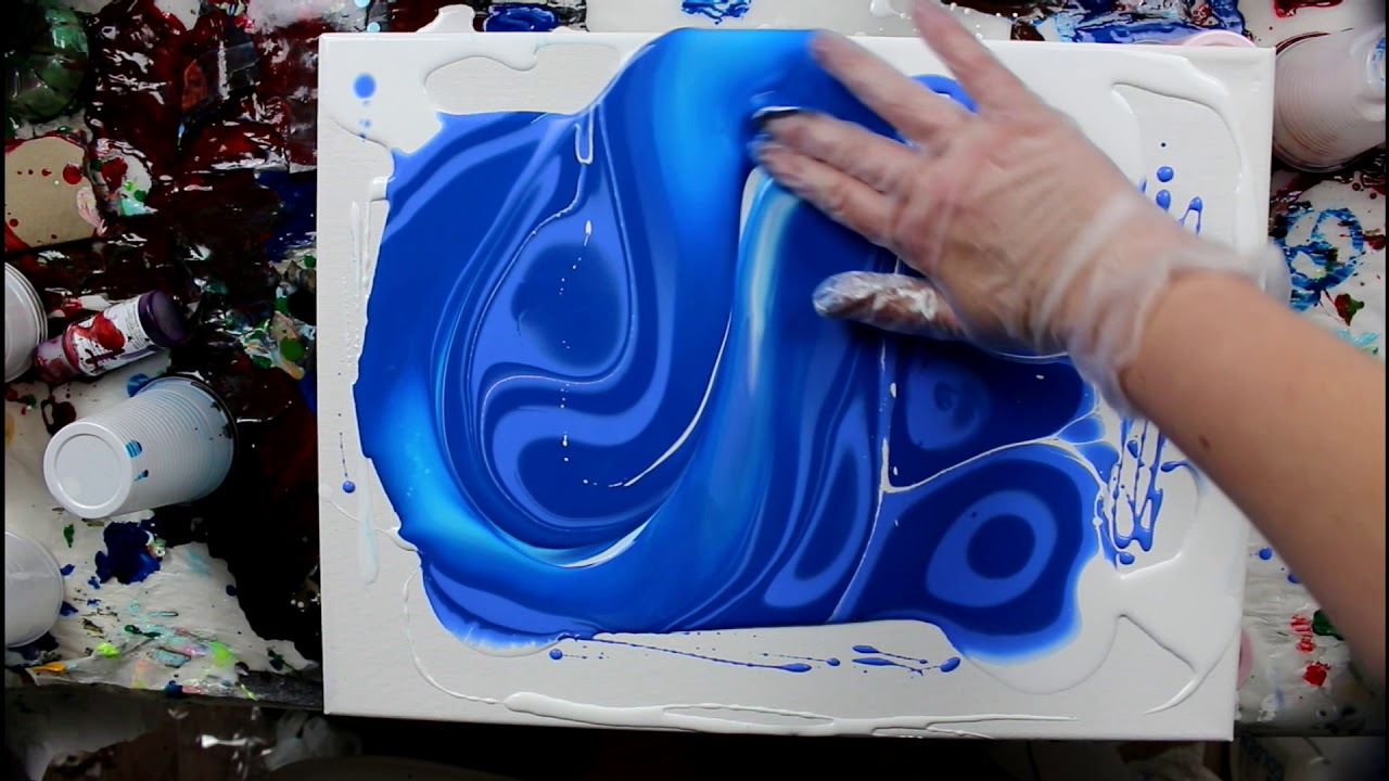 Fluid Acrylic Painting - Blue Puddle Pour On A White Canvas, Comparison ...