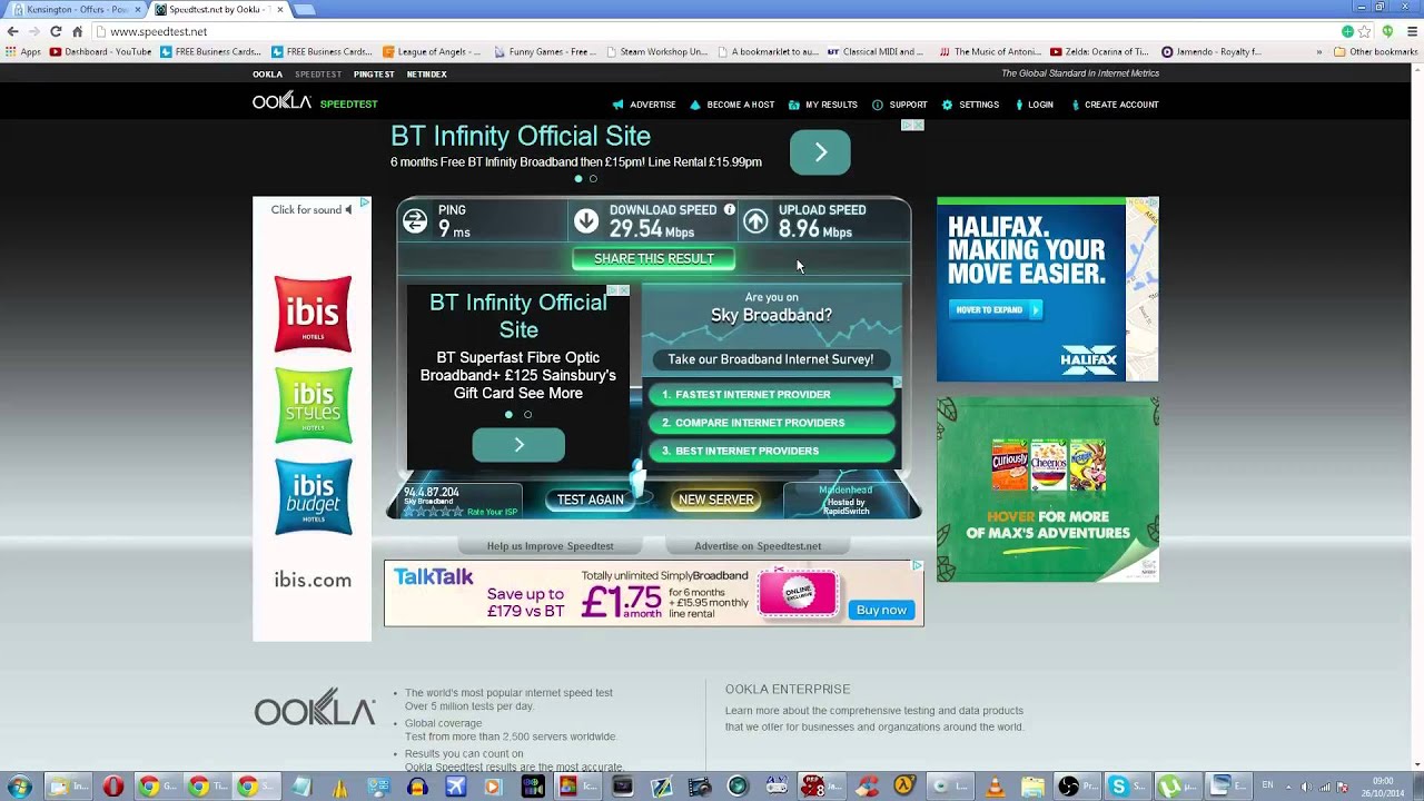 Sky Vs BT Infinity Speed Test - YouTube