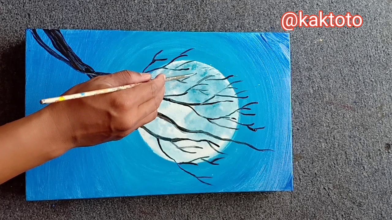 BELAJAR MELUKIS BUNGA SAKURA DAN BULAN PURNAMA - YouTube