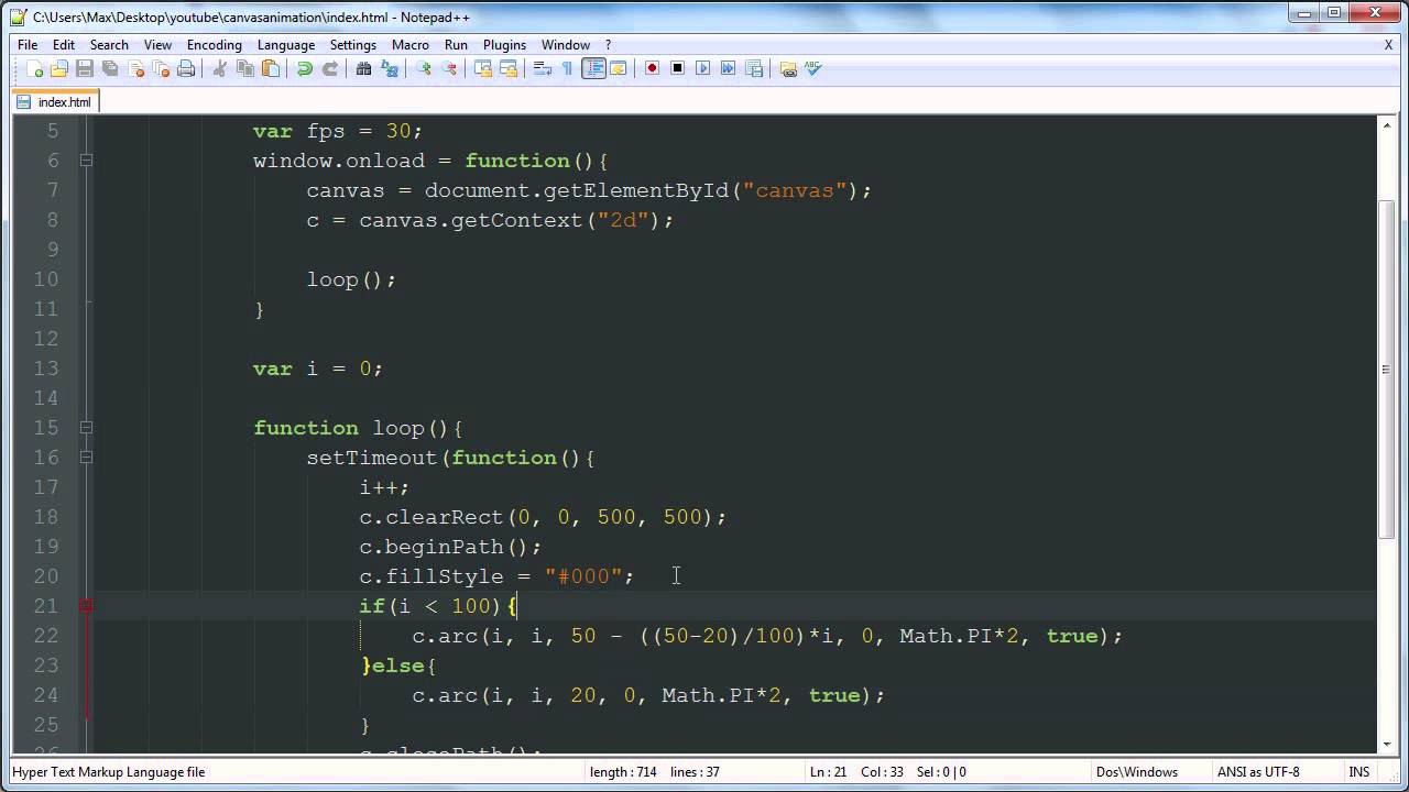Animating Size On An Interval Html5 Canvas Animation Tutorial 2 Youtube