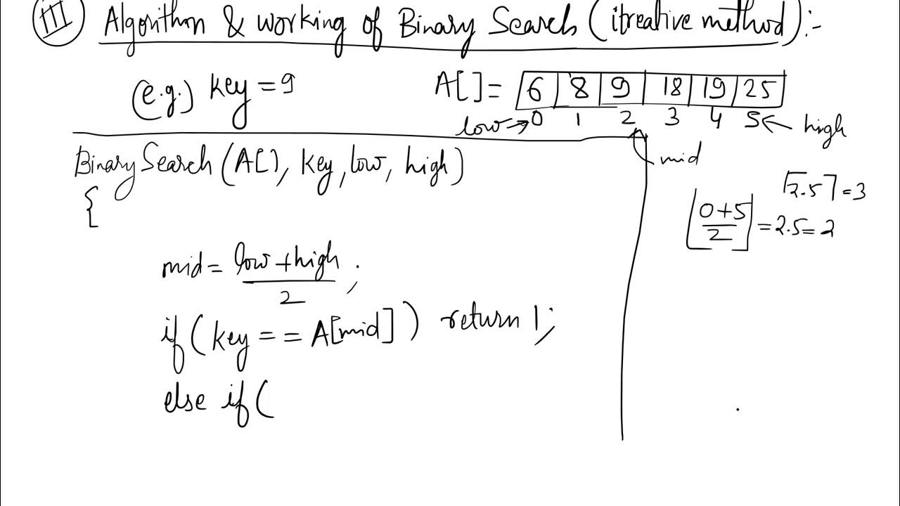 2.1 binary search algorithm iterative method || searching and sorting || with time complexity ...