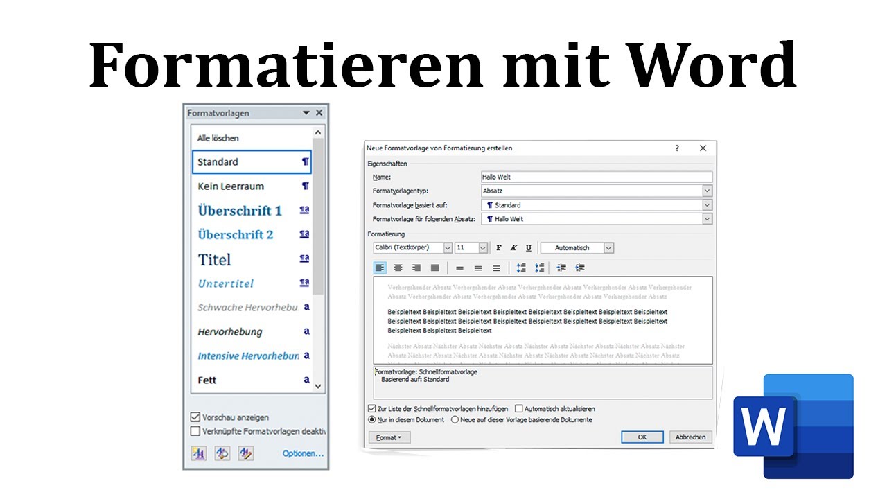 Formatvorlagen erstellen mit Word - YouTube