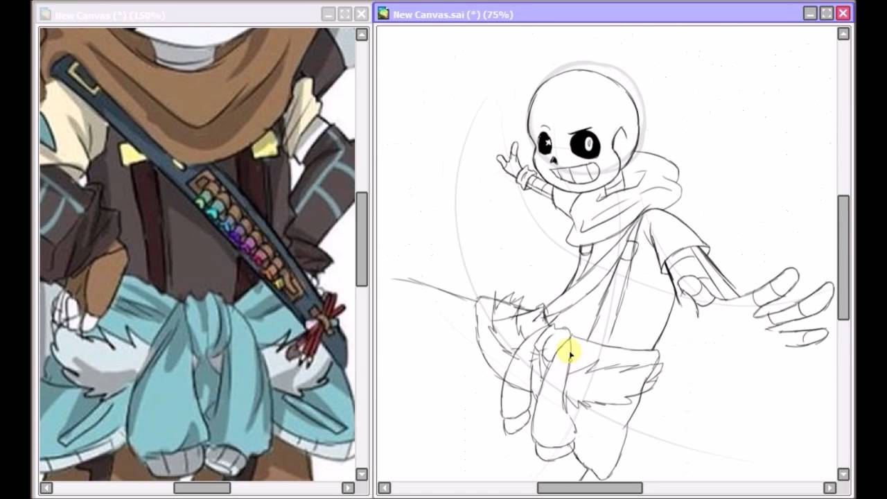 Speed Painting Ink! Sans(Uncut Full Process) Part 1: Sketch - YouTube