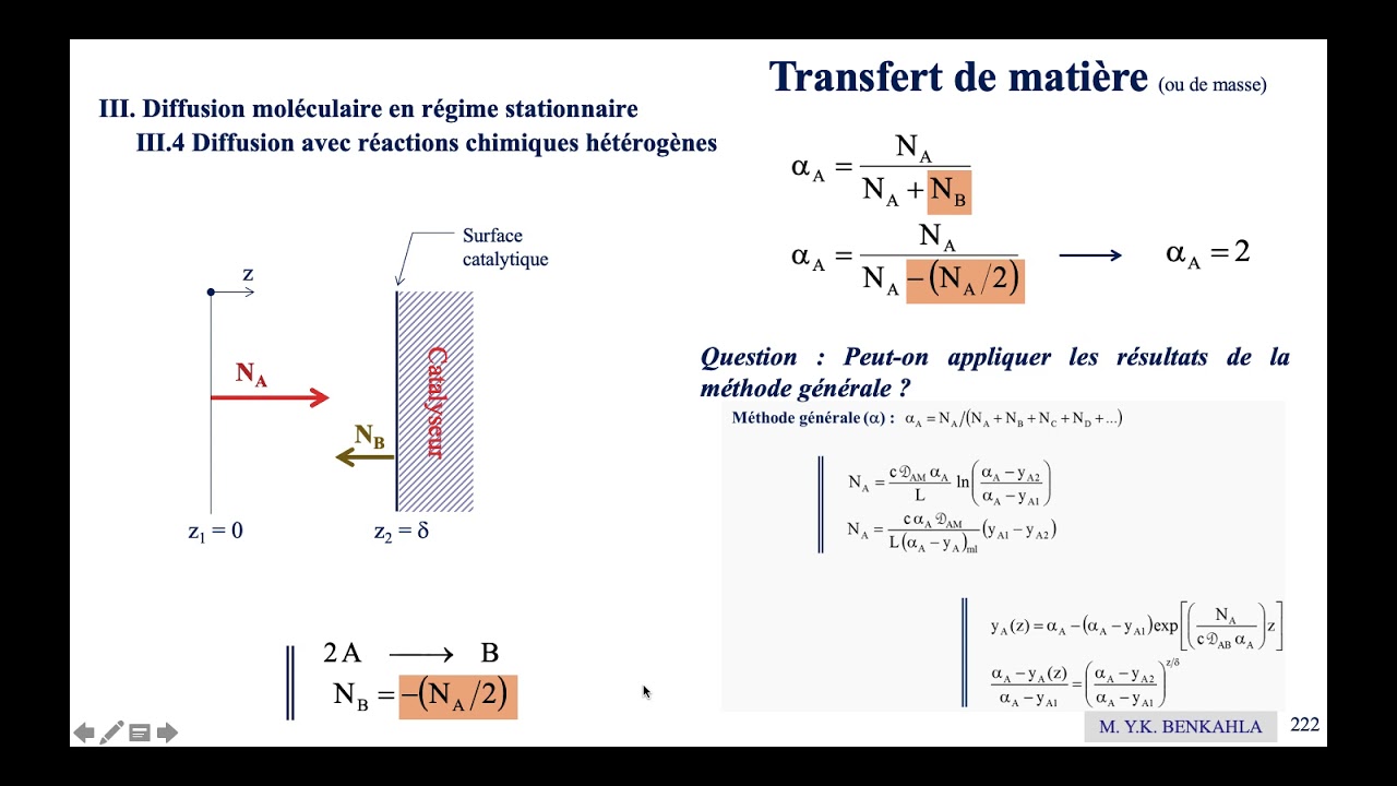 Transfert de matière (17e séance) : Diffusion avec réactions chimiques ...