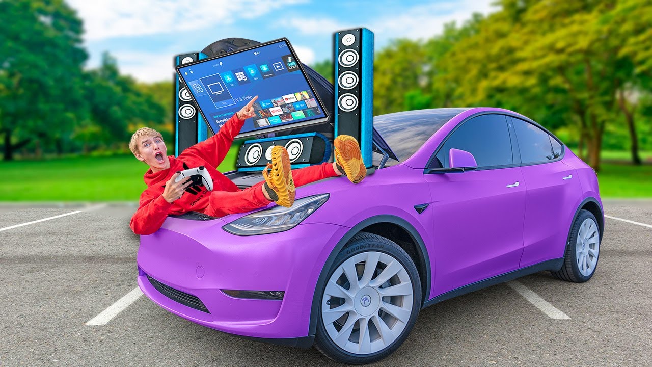 TURNED my TESLA INTO ULTIMATE DREAM GAMING ROOM!! - YouTube