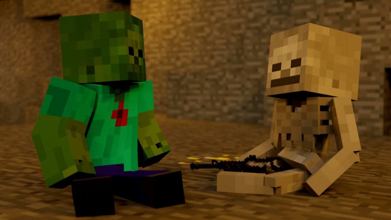 skelet and zombie (zombie died) animation minecraft - YouTube