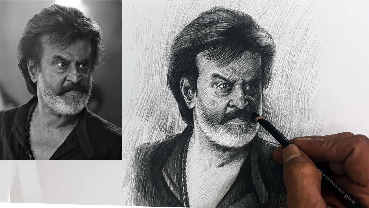 Superstar Rajinikanth Pencil Portrait Drawing Video | Live Art Chennai ...