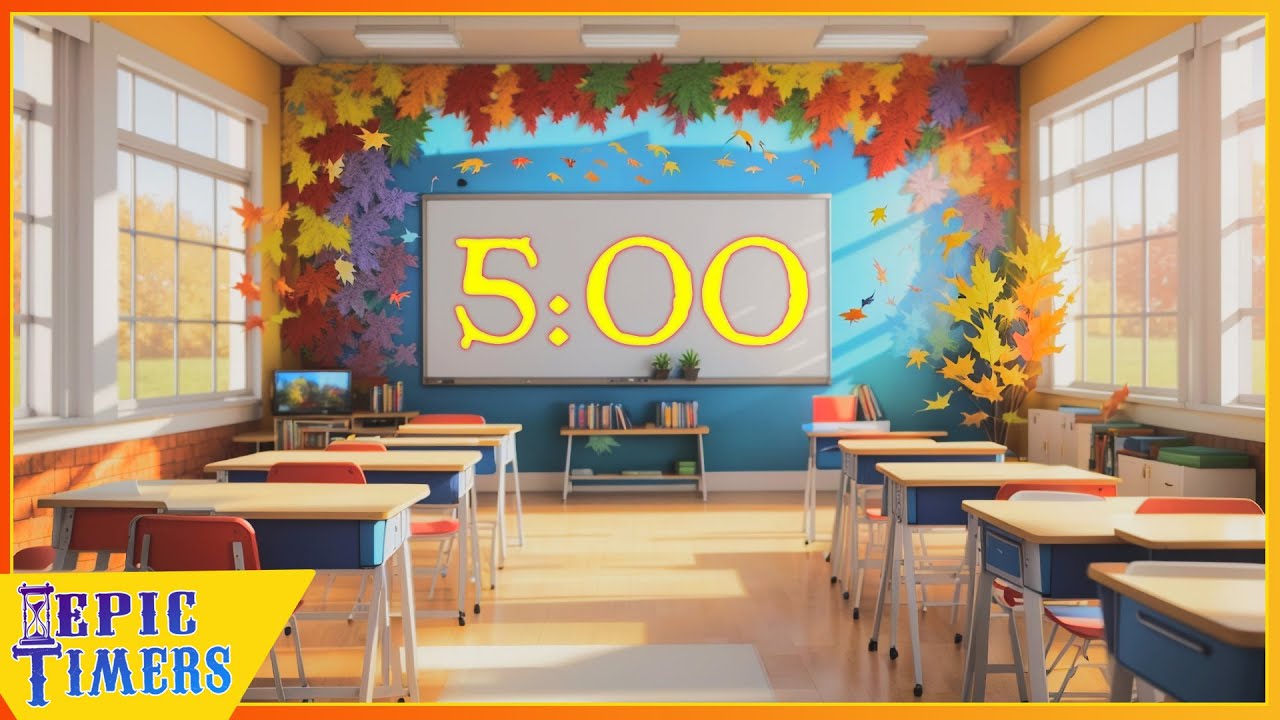 5 Minute Countdown Timer with Fun music Fall Classroom Scene - YouTube