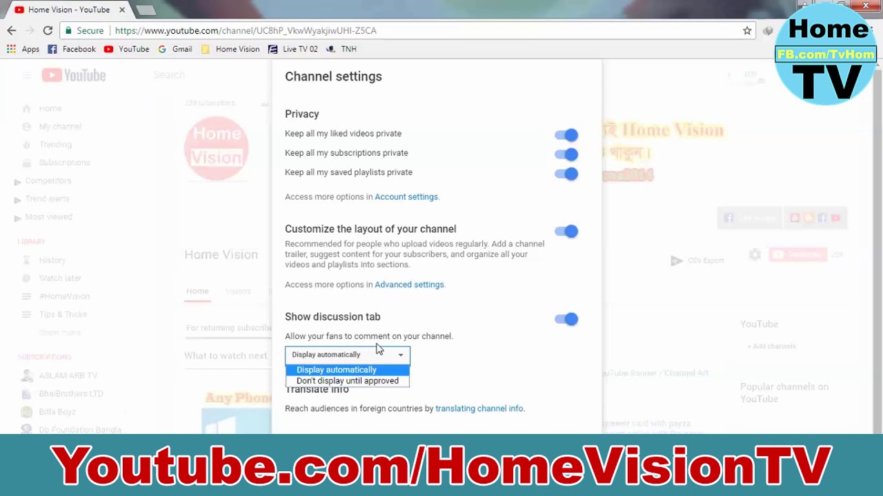 how to add discussion tab on youtube channel || HomeVision TV - YouTube