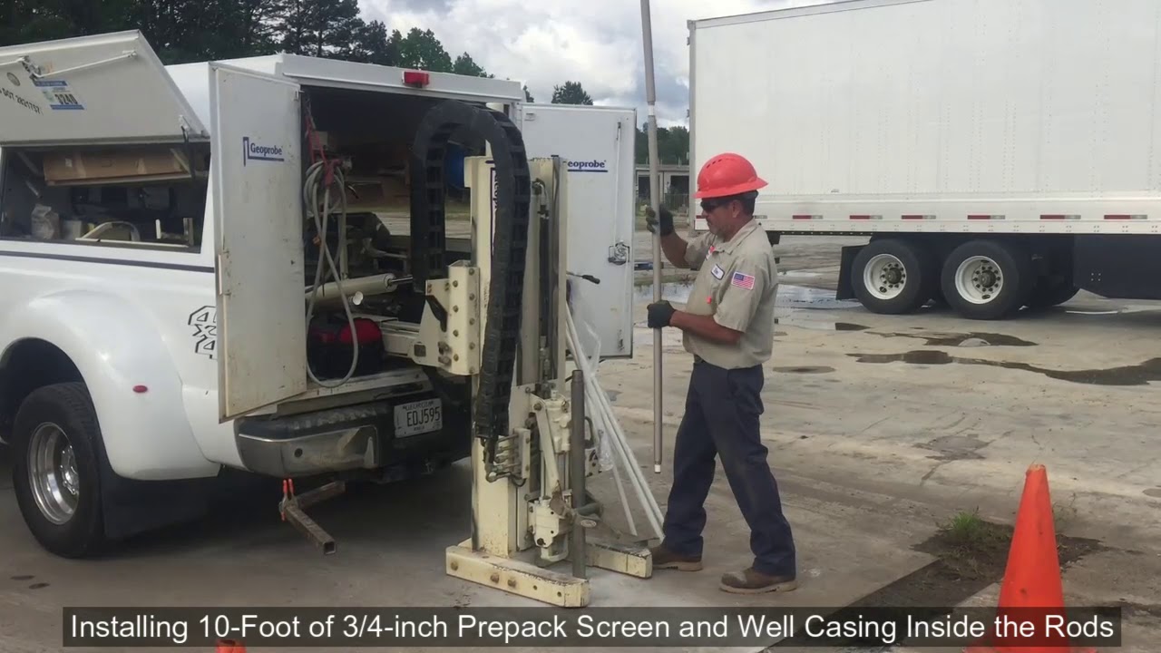 PrePack Monitoring Well Installation with a Geoprobe Rig - YouTube