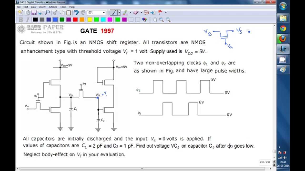 GATE 1997 ECE NMOS shift register, voltage on Capacitor C2 - YouTube