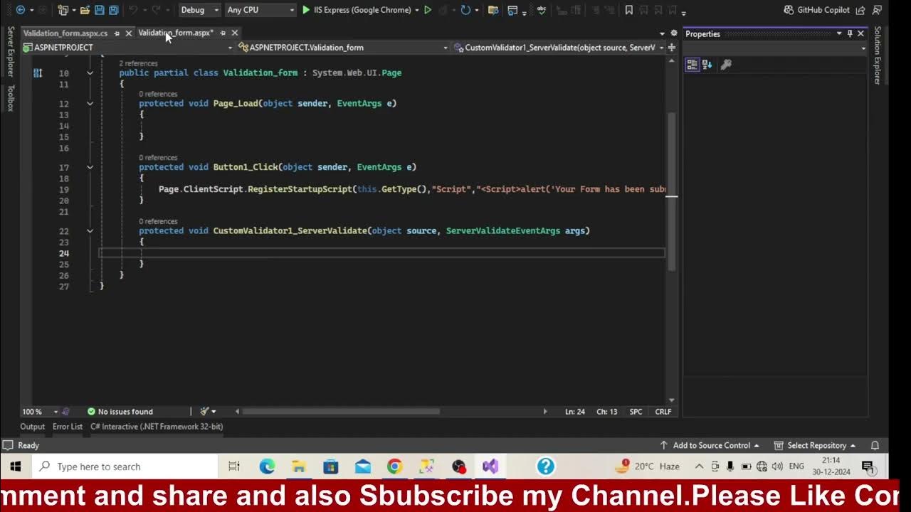 Class : 13 How TO Use Costom Validator in ASP NET WEB Form - YouTube
