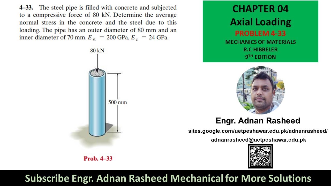 4-33 Determine average normal stress in concrete & steel l Axial ...
