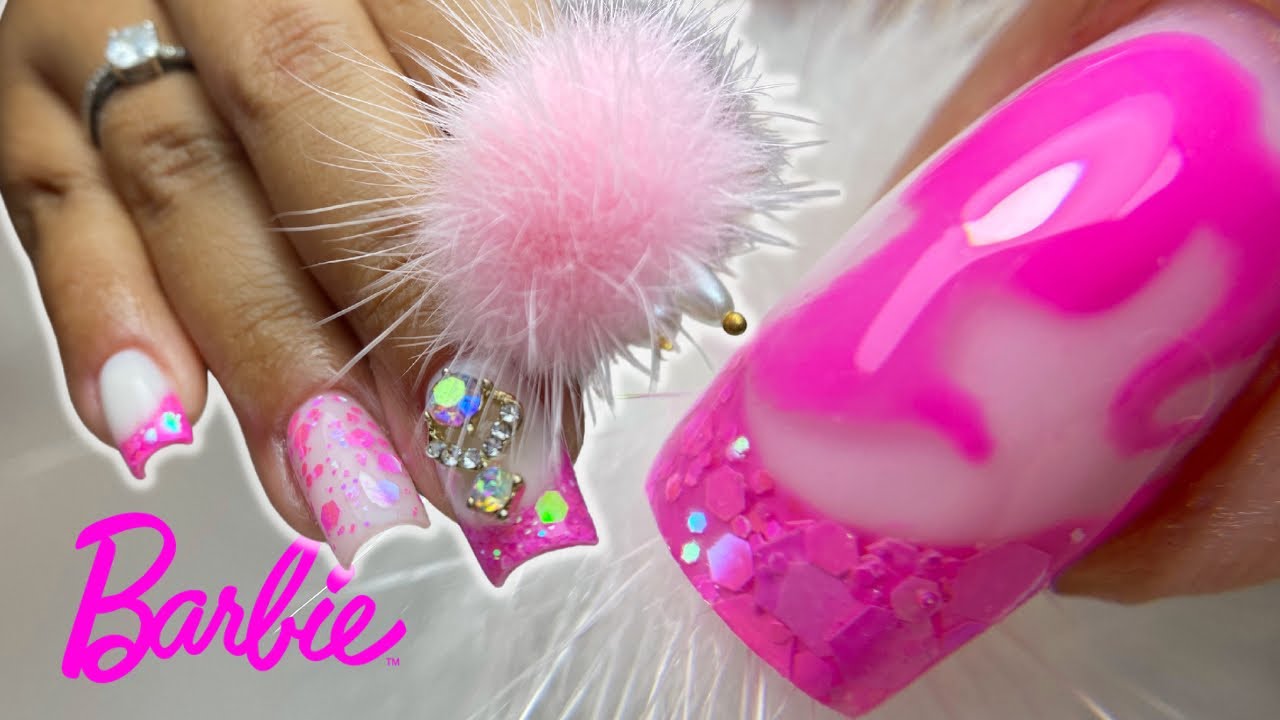 Des ongles BARBIE 🎀 | French reverse milky white, Pompons, etc. - YouTube