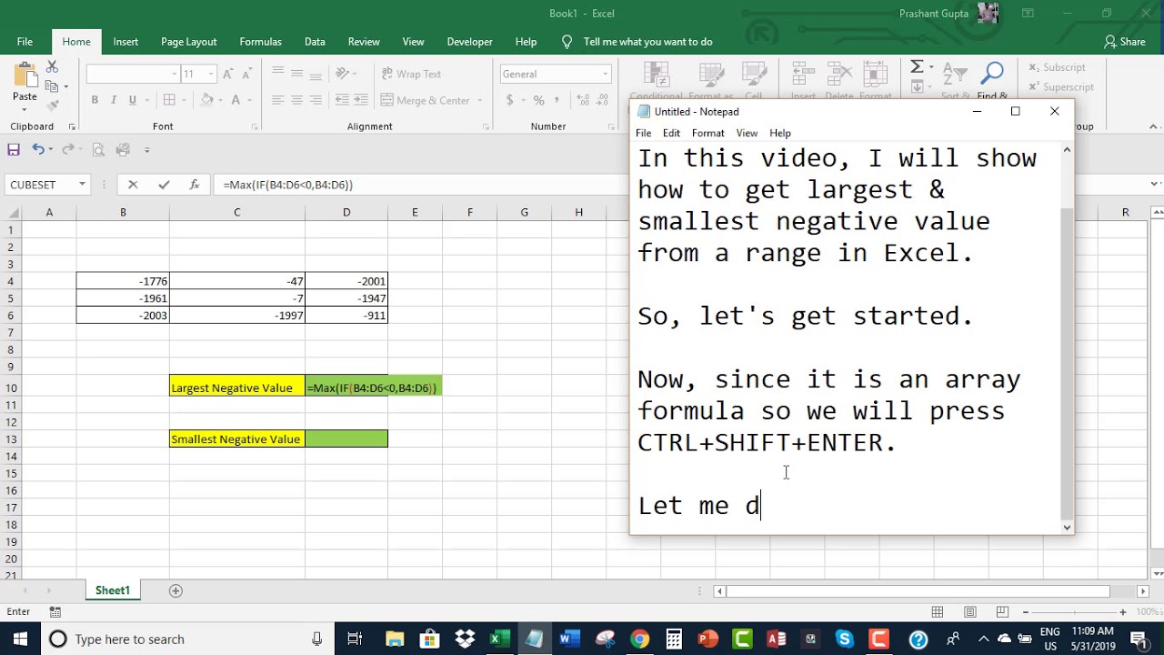 Find Largest Smallest Negative Value From A Range In Excel YouTube Find Largest Smallest Negative Value From A Range In Excel YouTube