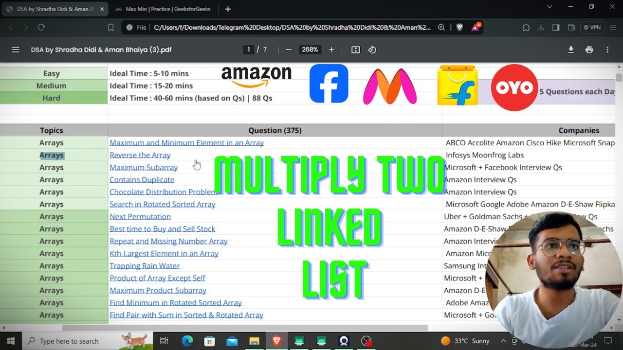 Multiply Two Linked List Linked List Java Dsa Placement Dsa