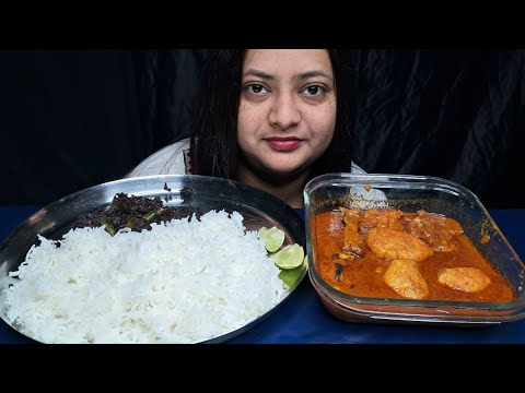 EATING LAL LAL MUTTON JHOL, BASMATI RICE, MUTTON CURRY, LAL SHAK, PATI ...