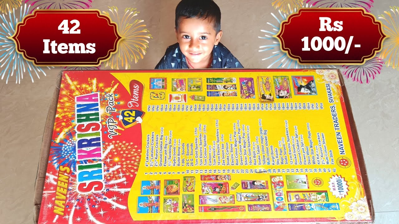Rs.1000/- Diwali Crackers Gift Box Unboxing || 42 Items Gift Box ...