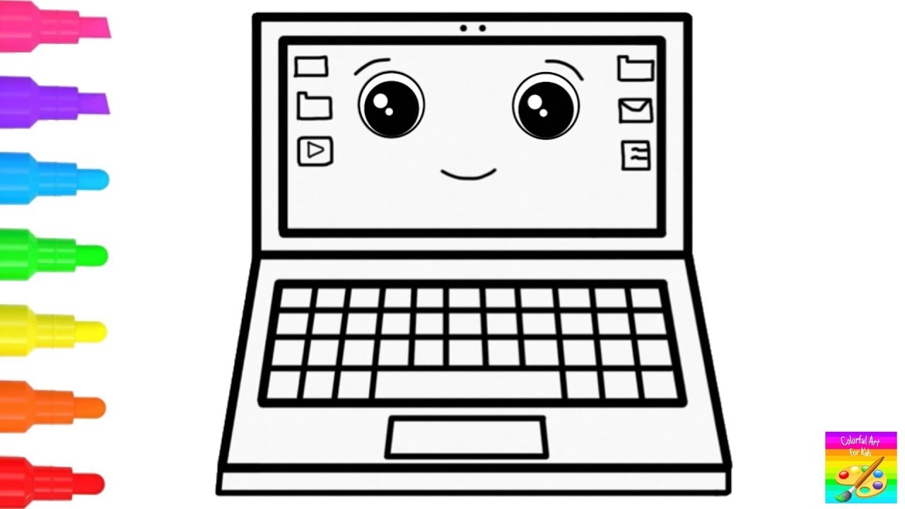 How to Draw a Cute Laptop Computer|Drawing and Coloring for Kids ...