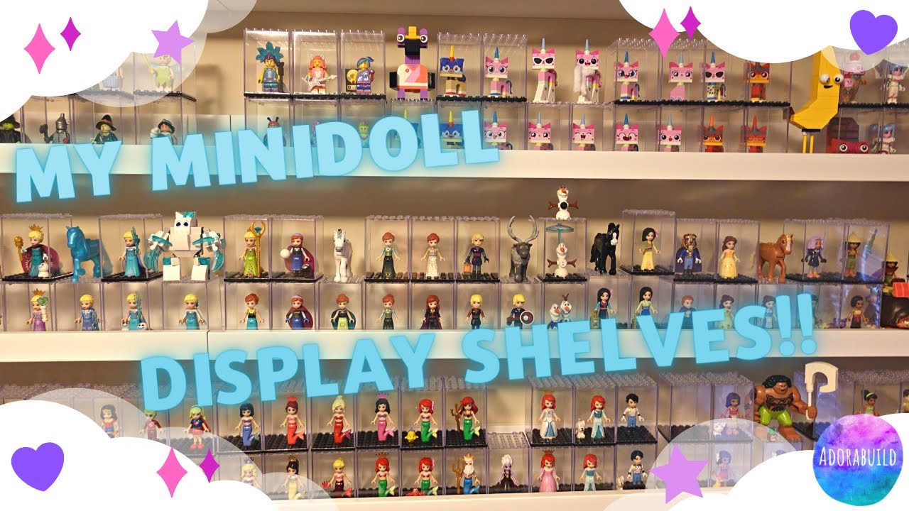 My HUGE wall of Lego Minidolls - my display shelves so far... - YouTube