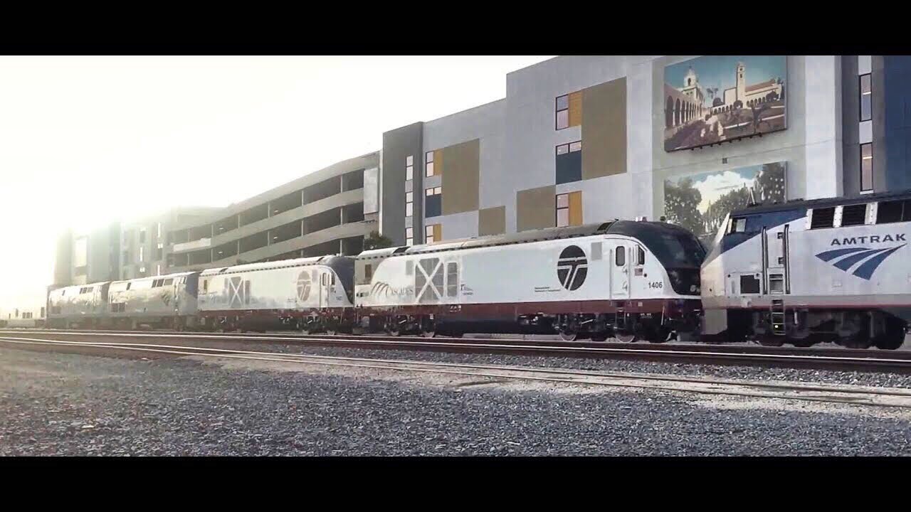 Brand new Amtrak Siemens SC-44 Chargers in Fullerton - YouTube